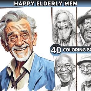 40 Happy Elderly Men Coloring Pages for Adults Printable Grayscale ...