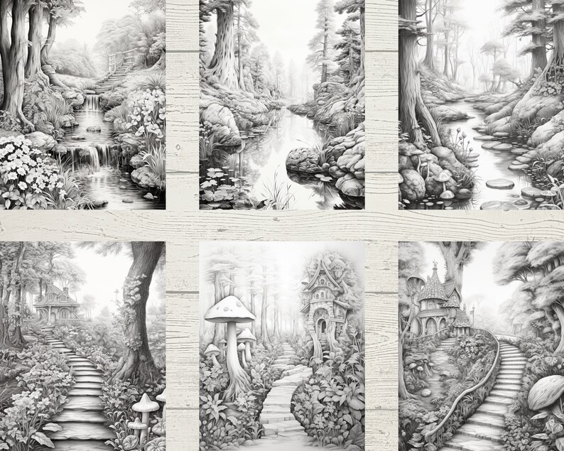 Enchanted Forest Coloring Book: 40 Fantasy Grayscale Pages (PDF) - Etsy