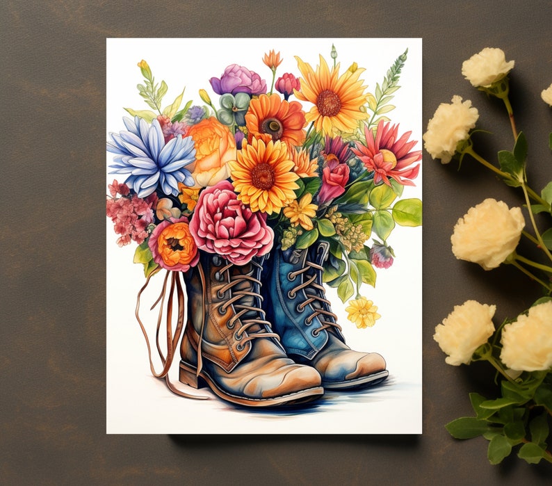 20 Blooming Boots Coloring Pages for Adults & Kids Floral - Etsy