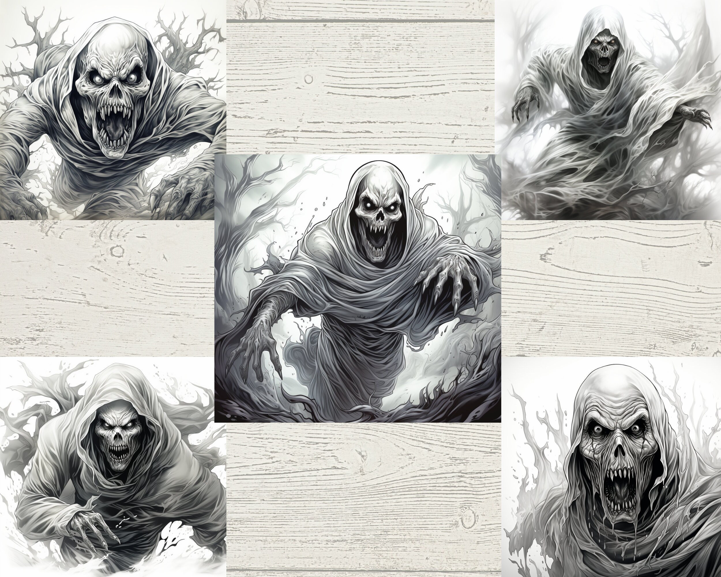 Scary Ghost Horror Vibes Coloring Pages Halloween Coloring - Etsy