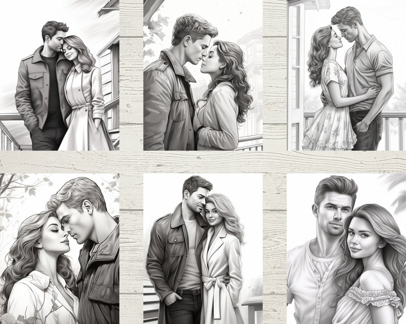 Lovers Couple Coloring Pages for Adults Printable Love Art Romantic ...