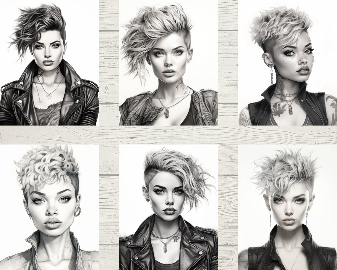 Punk Coloring Pages for Adults and Kids Woman Grayscale - Etsy