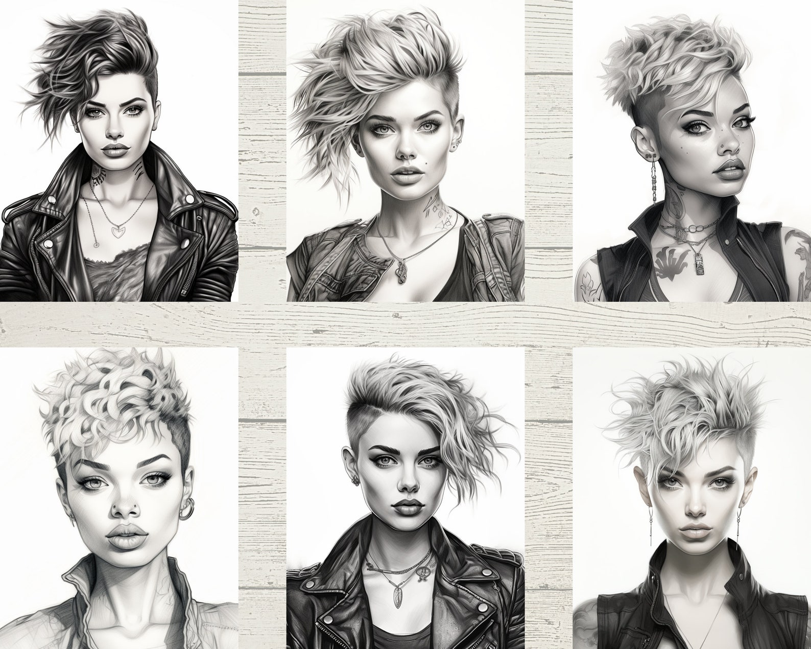 Punk Coloring Pages for Adults and Kids Woman Grayscale - Etsy