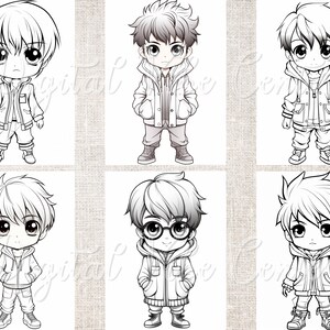 Chibi Anime Boys Coloring Pages for Adults or Kids Manga Coloring Book ...