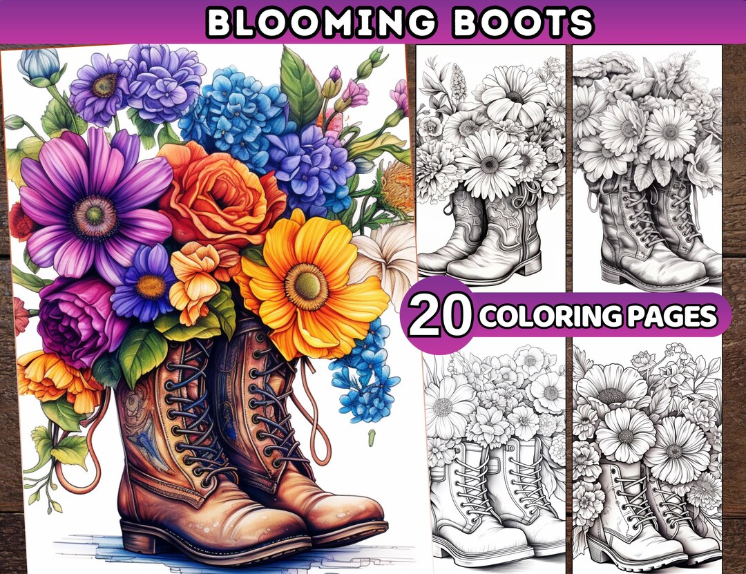 20 Blooming Boots Coloring Pages for Adults & Kids, Floral Booties ...