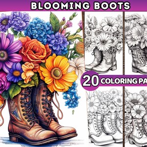 20 Blooming Boots Coloring Pages for Adults & Kids, Floral Booties ...