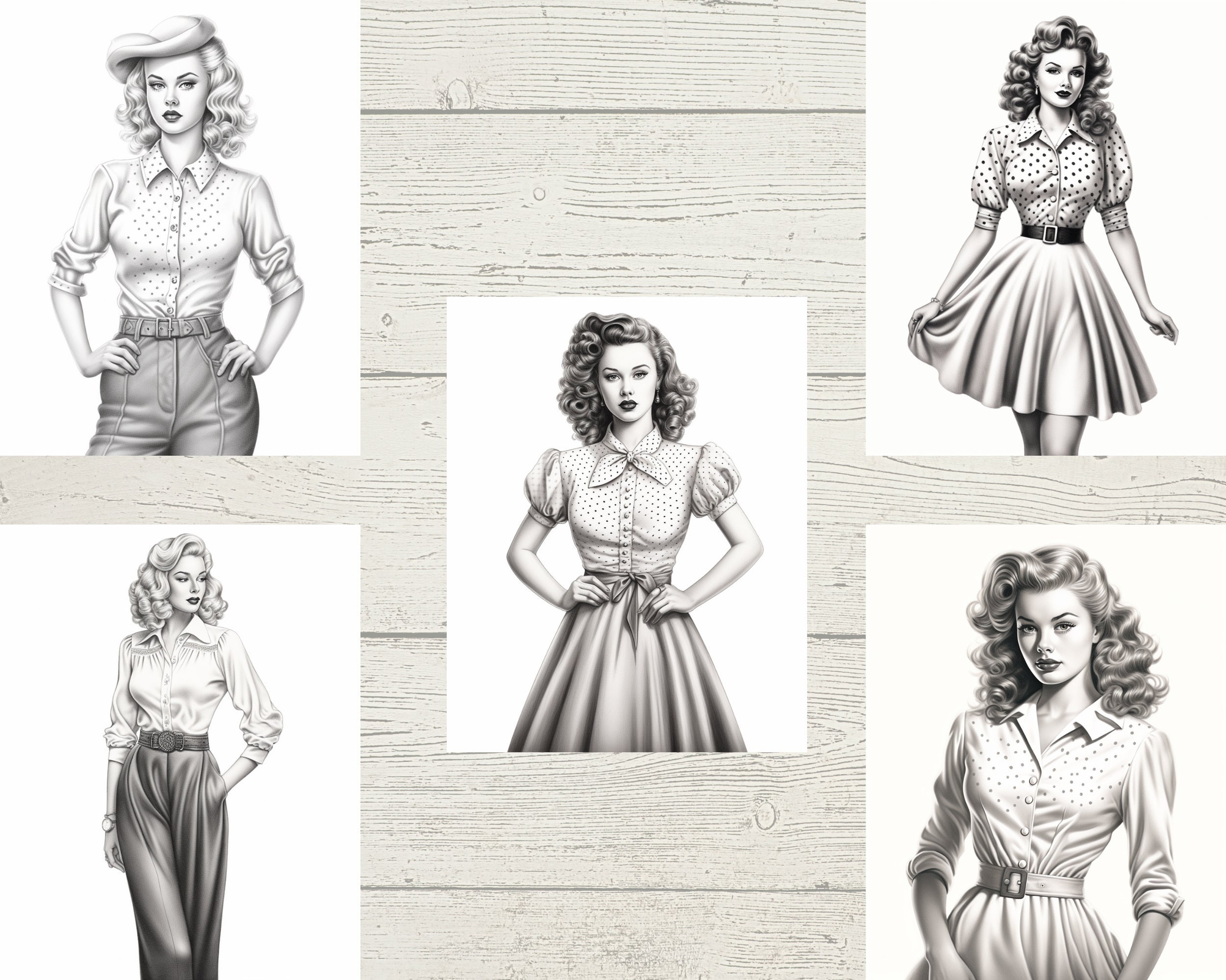 1940s Women Beauties Coloring Pages for Adults Vintage Woman - Etsy