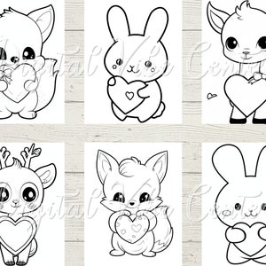 Coloring Pages for Kids Easy Coloring Book Cute Animals With Heart ...
