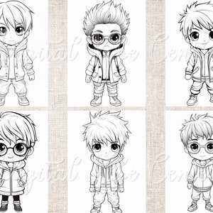 Chibi Anime Boys Coloring Pages for Adults or Kids Manga Coloring Book ...