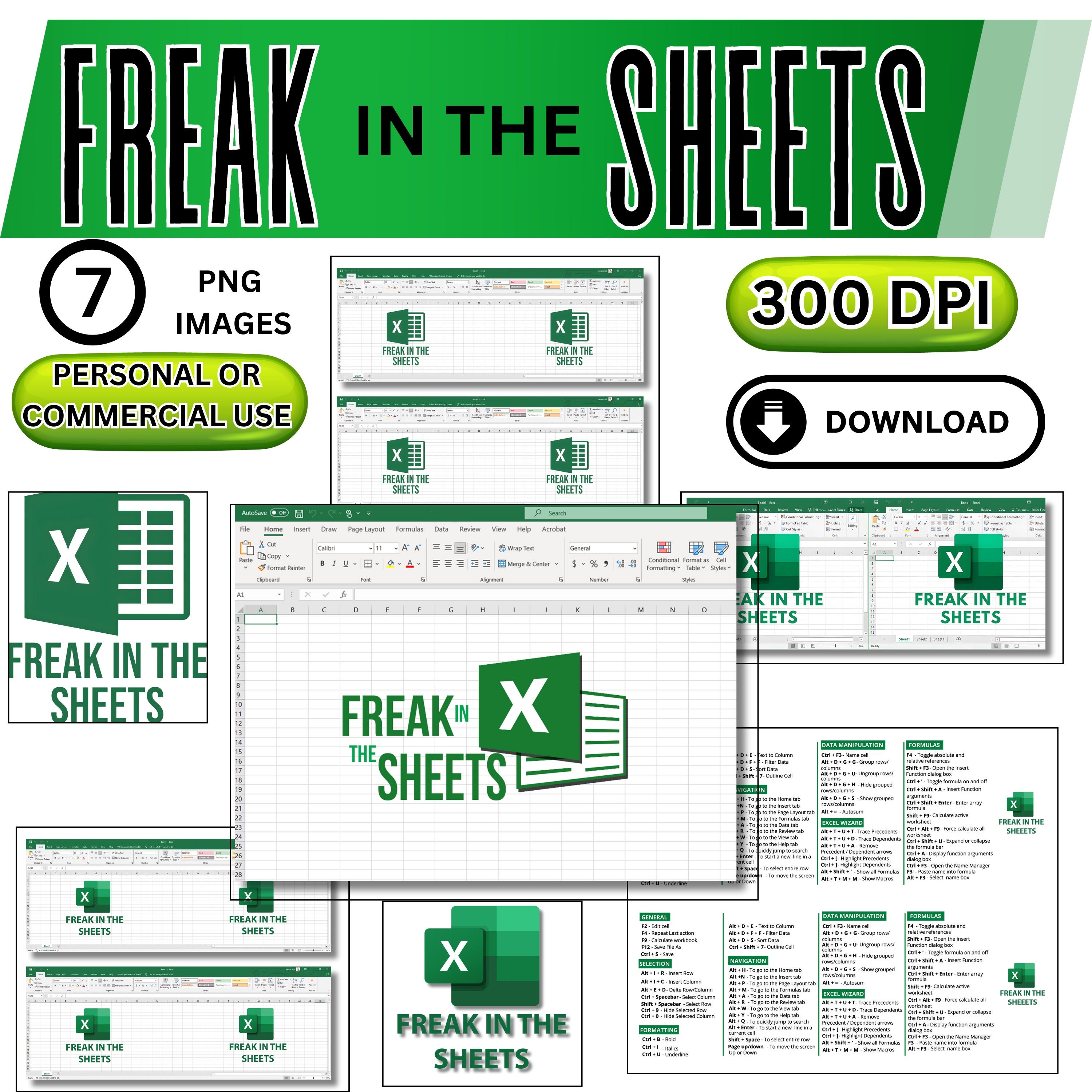 Excel Freak in the Sheets Microsoft Excel Spreadsheet Set of 7 PNG ...