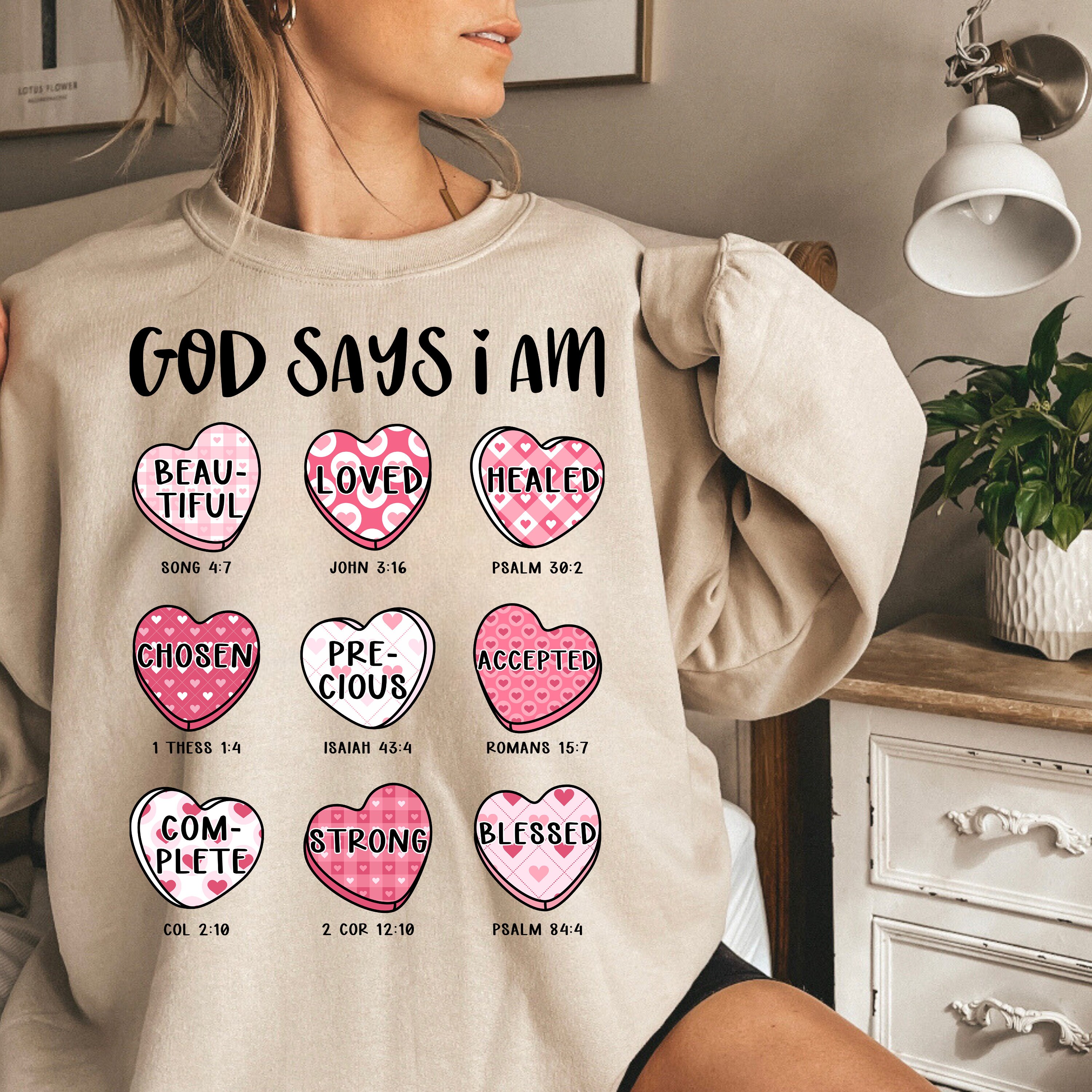 Retro Christian Valentine Bible Verse PNG, Pink Candy Hearts PNG, Jesus ...