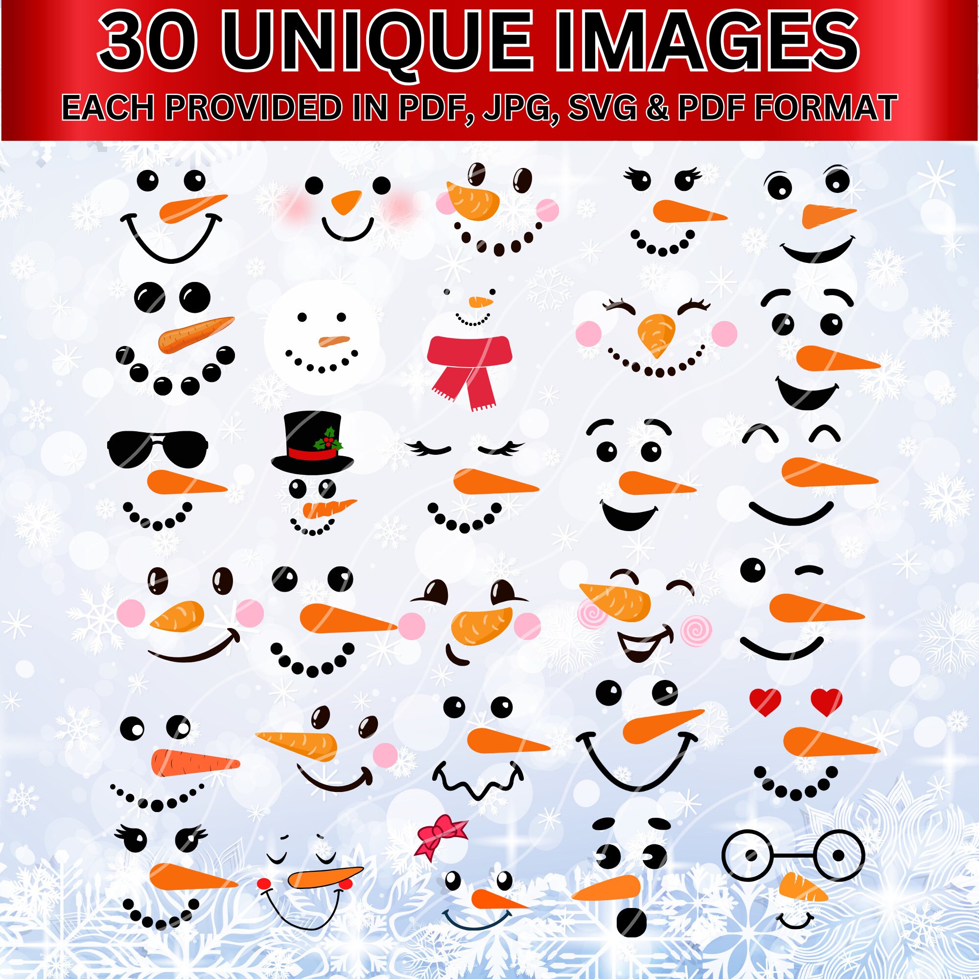 SNOWMAN Face Svg, Png, Jpg, Pdf Mega Bundle Snowman Clipart for Best ...