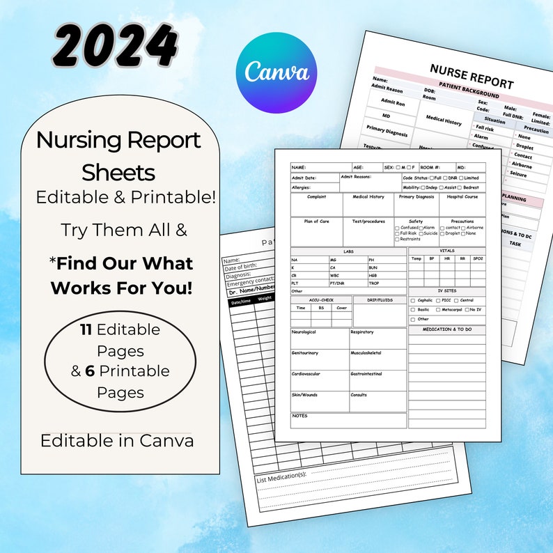 Nursing Report Sheets & Brain Nurse Handoff Sheet for Med Surg ...