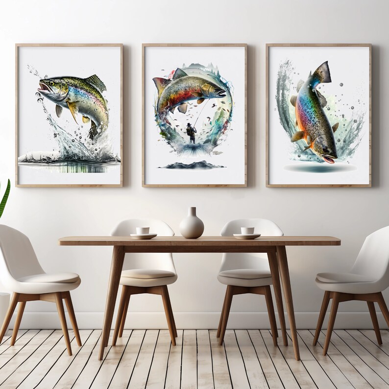 Fly Fishing Wall Art Set of 3 Canvas Printable PNG JPG Digital, 50th ...