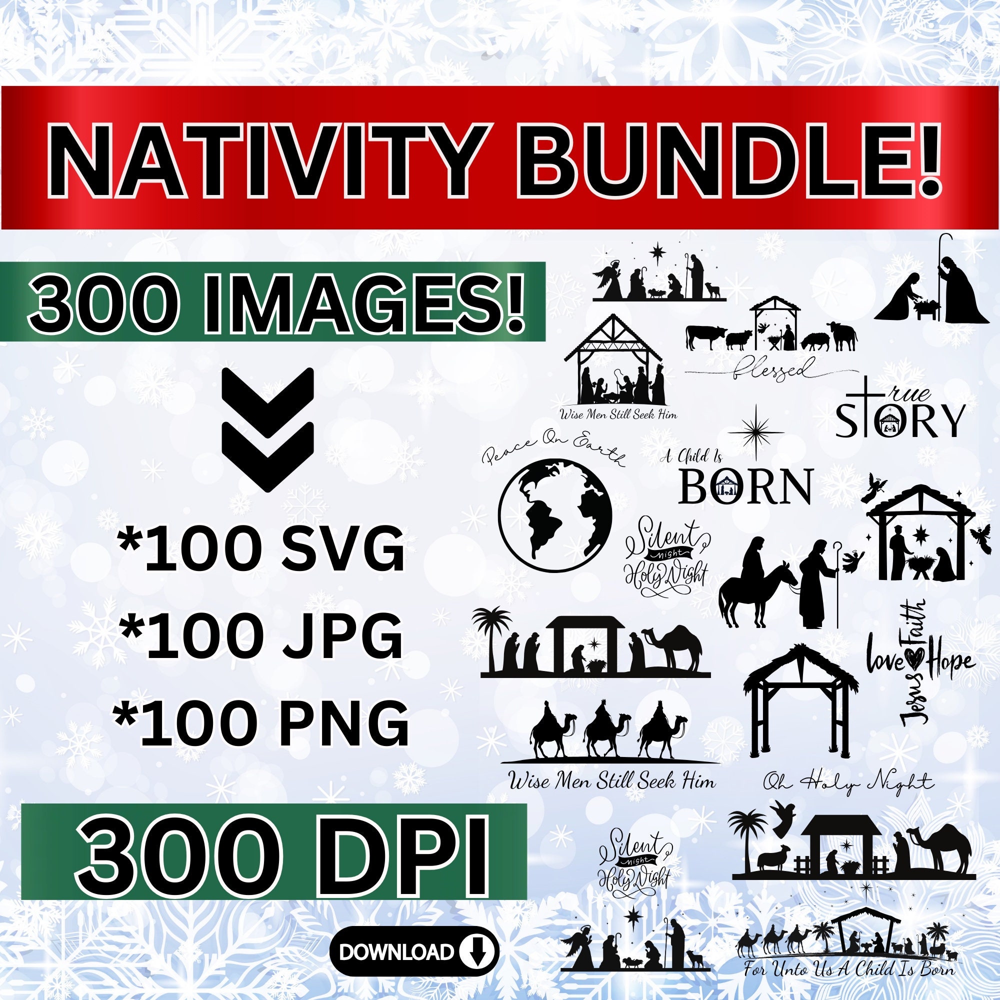 Mega Nativity SVG Bundle, Nativity Scene Svg, Png, Jpg Set Oh Holy ...