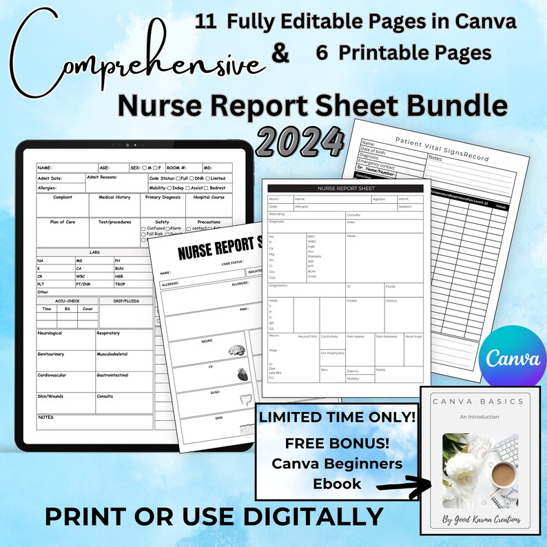 Nursing Report Sheets & Brain Nurse Handoff Sheet for Med Surg ...