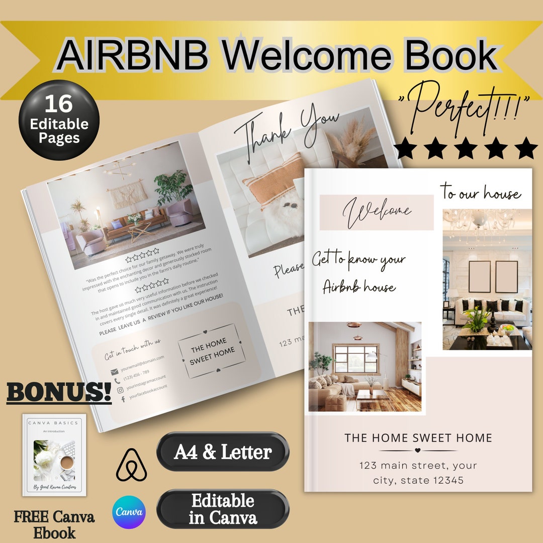AIRBNB Welcome Book Canva Template Editable & Printable Ebook, Guest ...