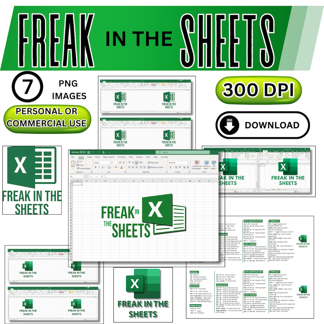 Excel Freak in the Sheets Microsoft Excel Spreadsheet Set of 7 PNG ...