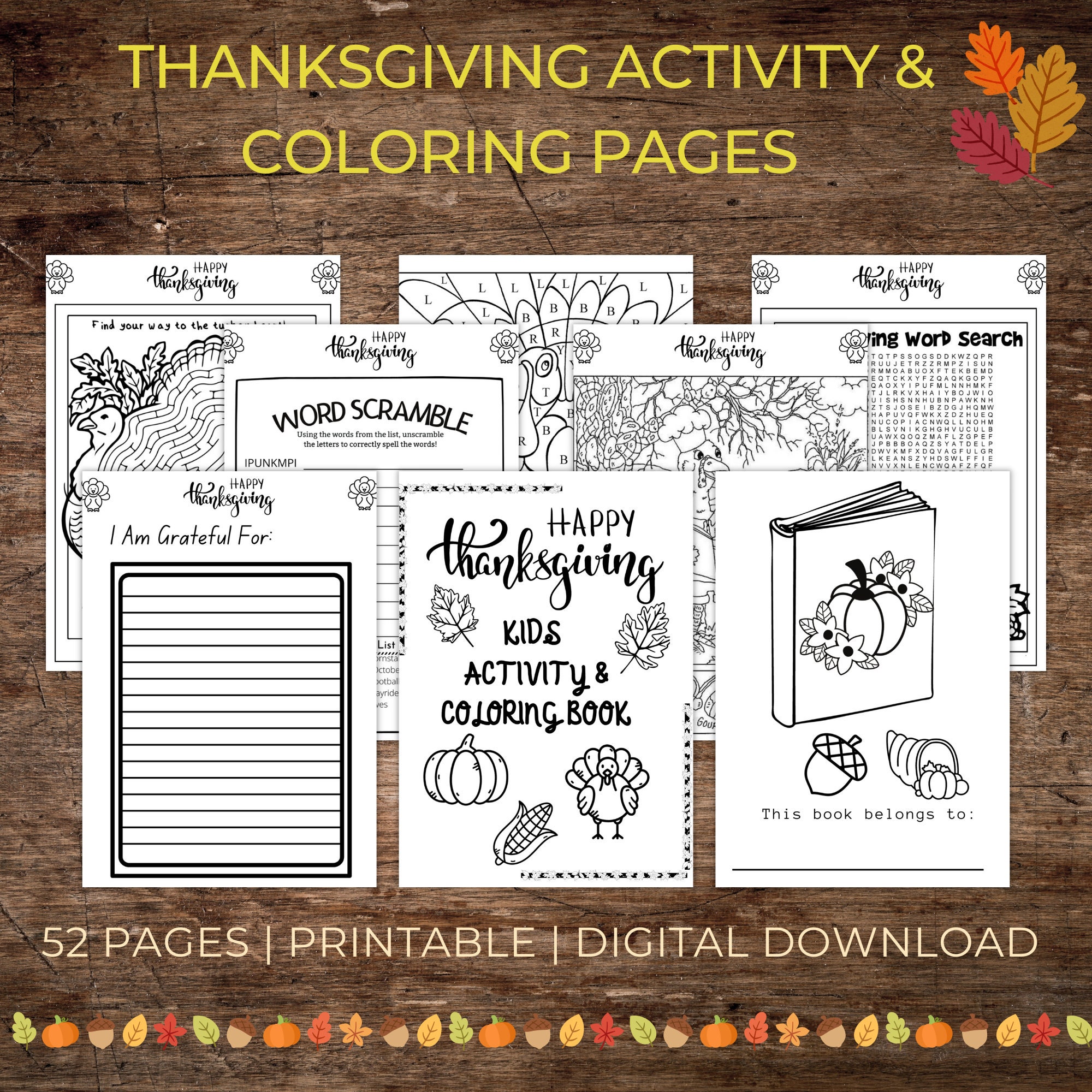 Thanksgiving Printable Kids Coloring Book Activities Games & - Etsy