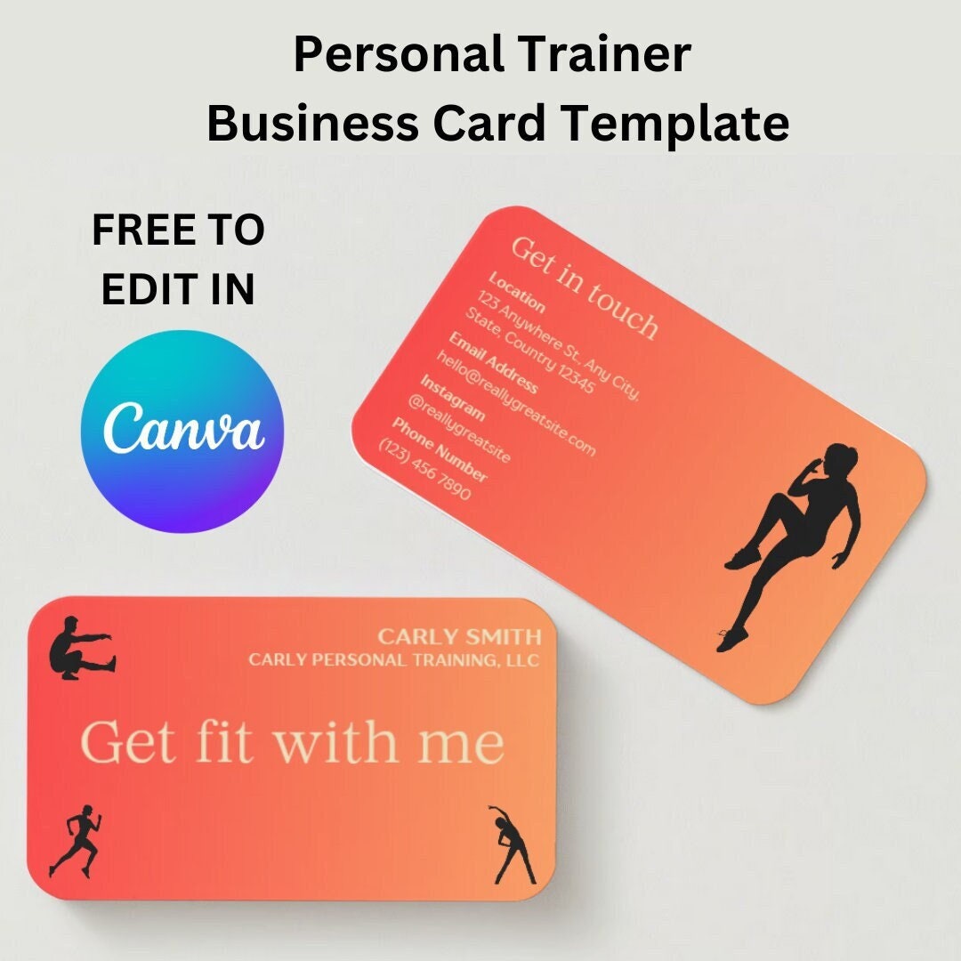 Personal Trainer Business Card Canva Template Editable Double Sided 3.5 ...