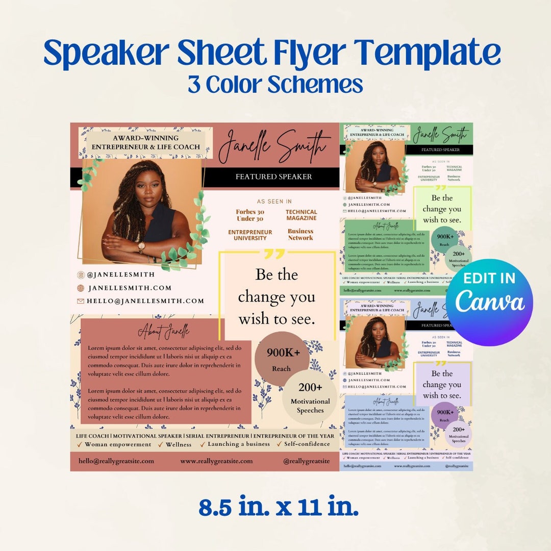 Speaker Sheet Flyer Template One Sheet Editable Canva - Etsy