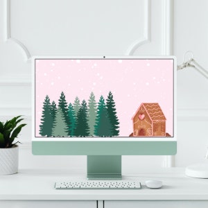 3-pack Holiday Gingerbread House Pink Snowy Christmas Desktop Digital ...