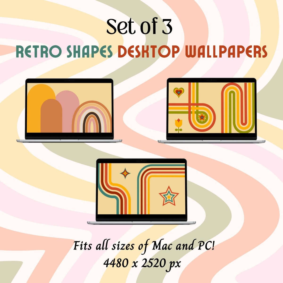 Retro Shapes Groovy Set of 3 Desktop Wallpapers, 4480 X 2520 Pixels ...