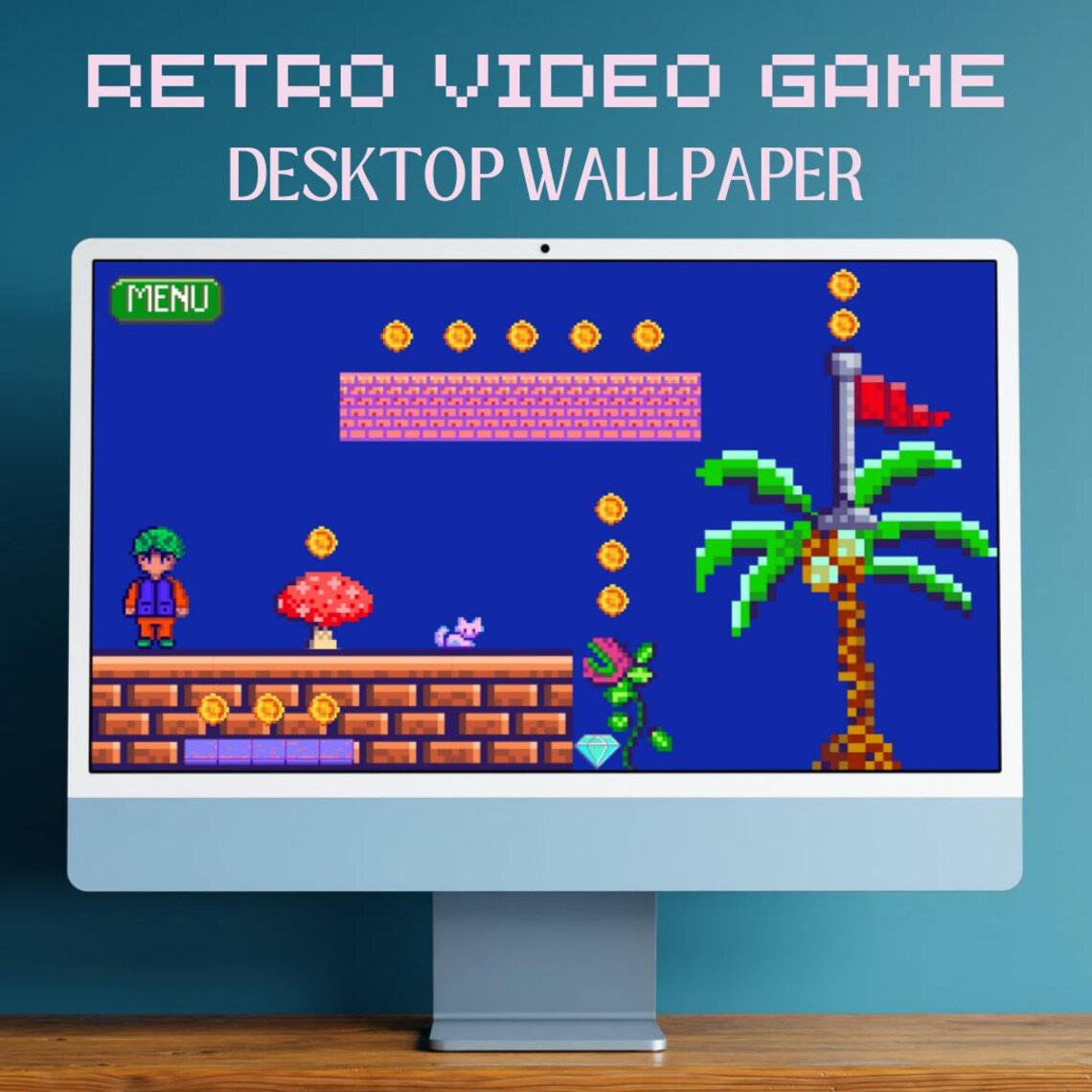 Gamer Desktop Wallpaper, Retro Video Game Pixel Art Digital Wallpaper ...
