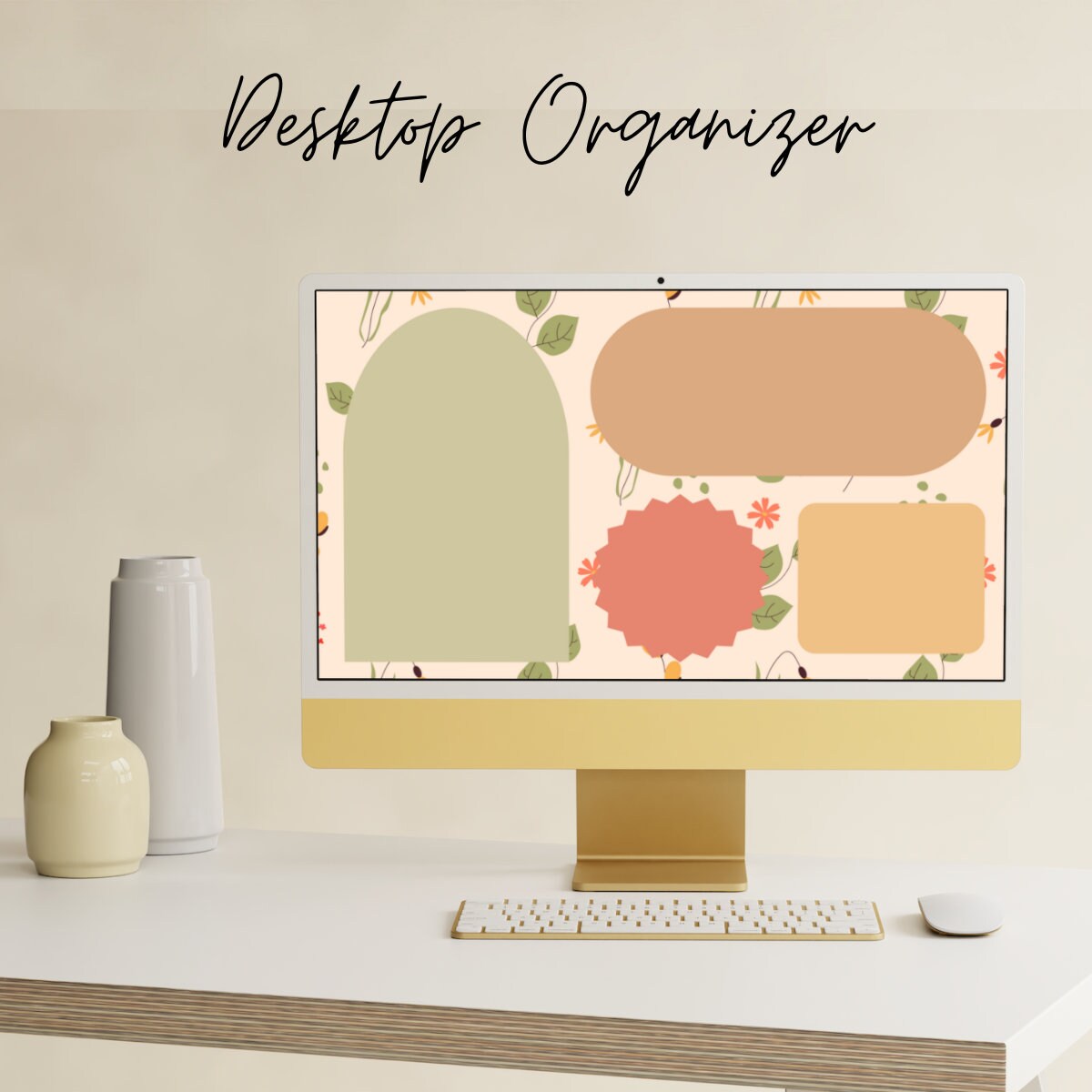 Personalizable Botanical Desktop Organizers Set of 5, Canva Desktop ...