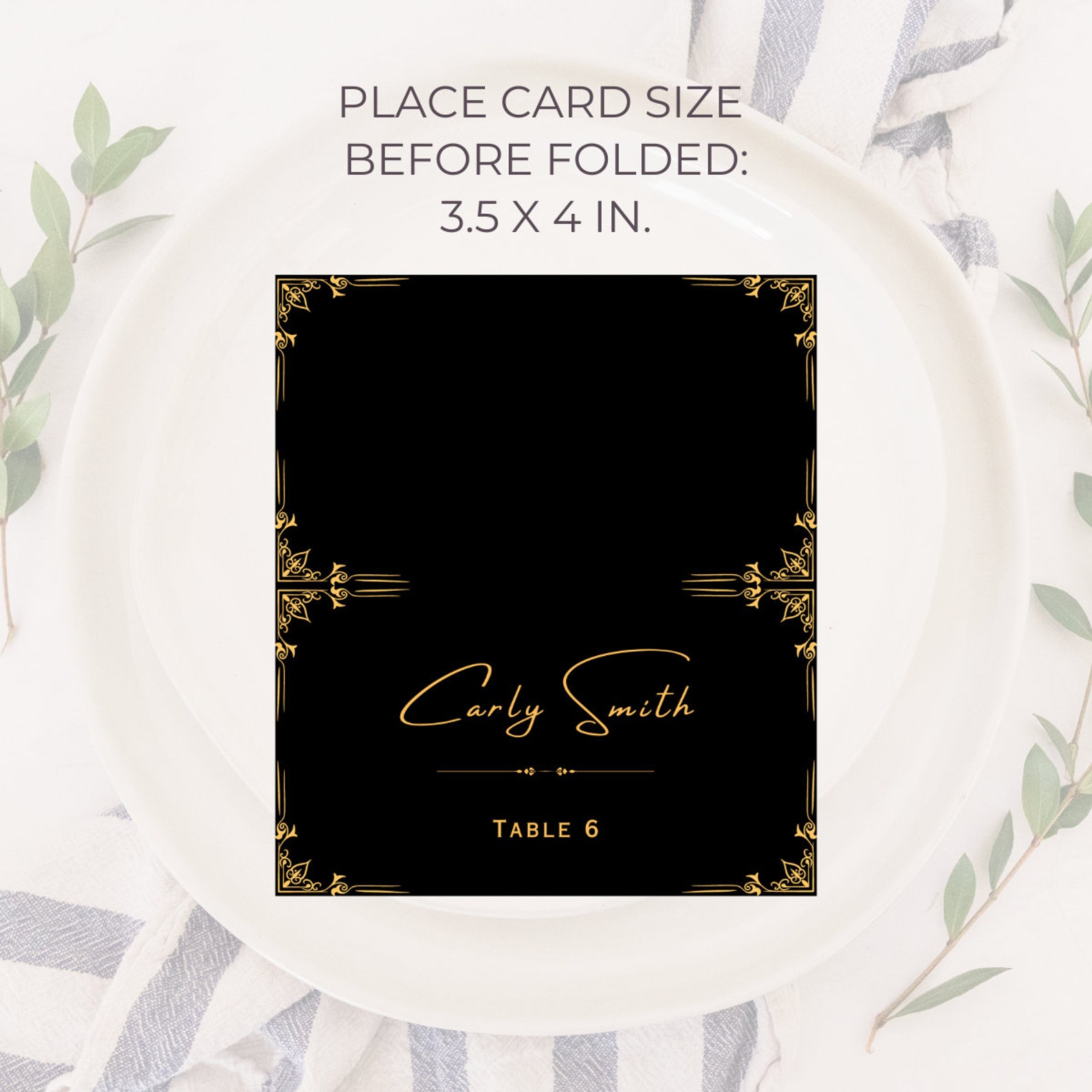 Black Tie Event Place Card Template, Formal Gala Dinner, Corporate ...