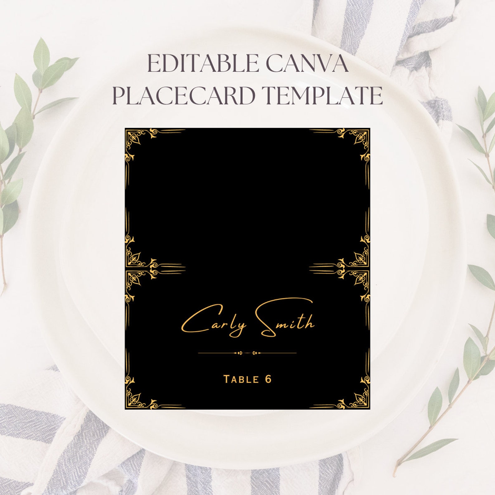 Black Tie Event Place Card Template, Formal Gala Dinner, Corporate ...