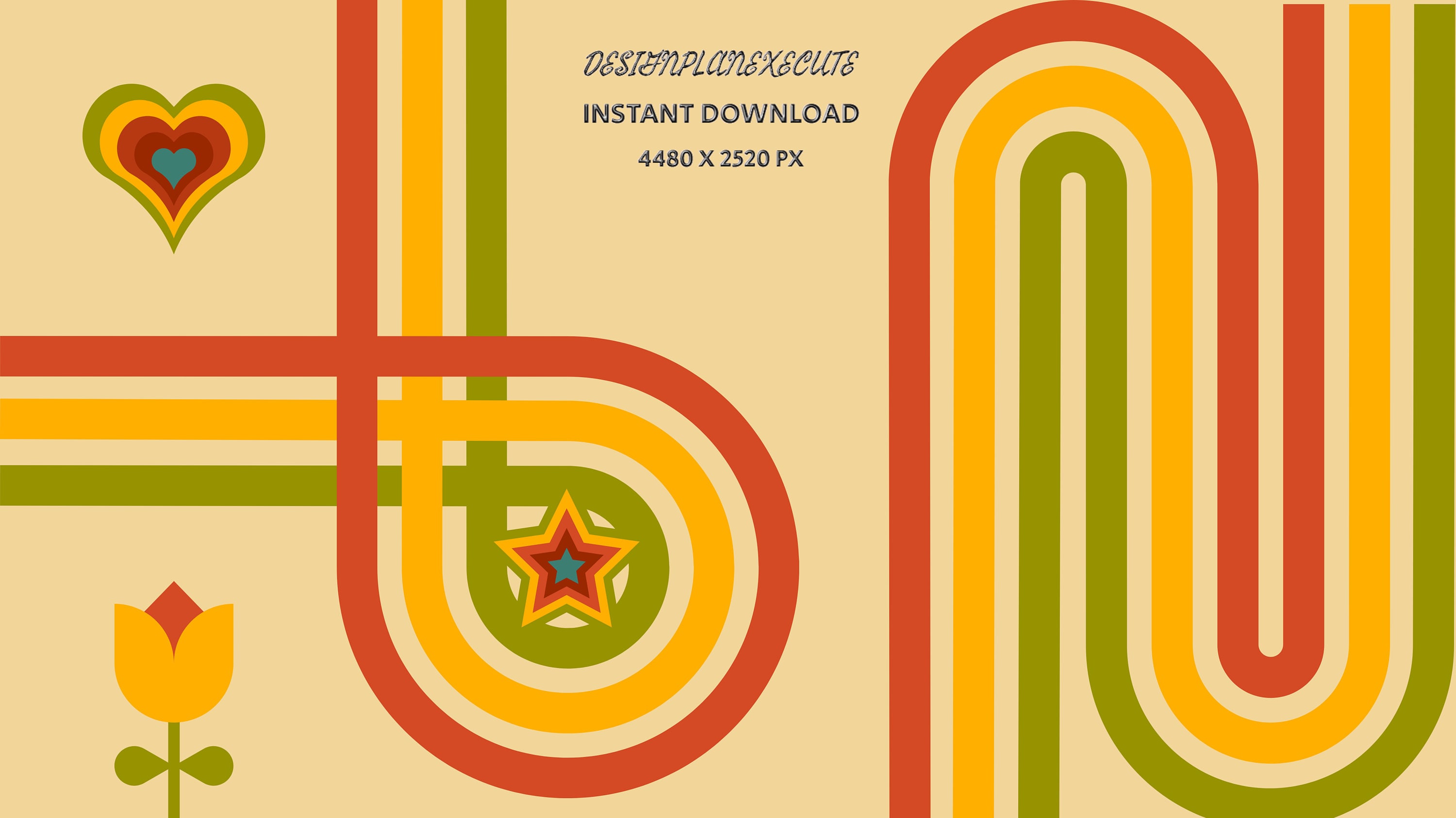 Retro Shapes Groovy Set of 3 Desktop Wallpapers, 4480 X 2520 Pixels ...