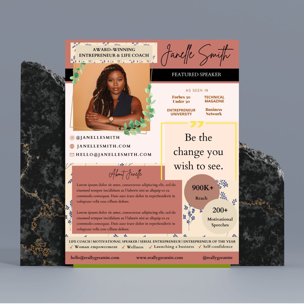 Speaker Sheet Flyer Template, One Sheet Editable Canva Template, Professional Speaker Bio ...