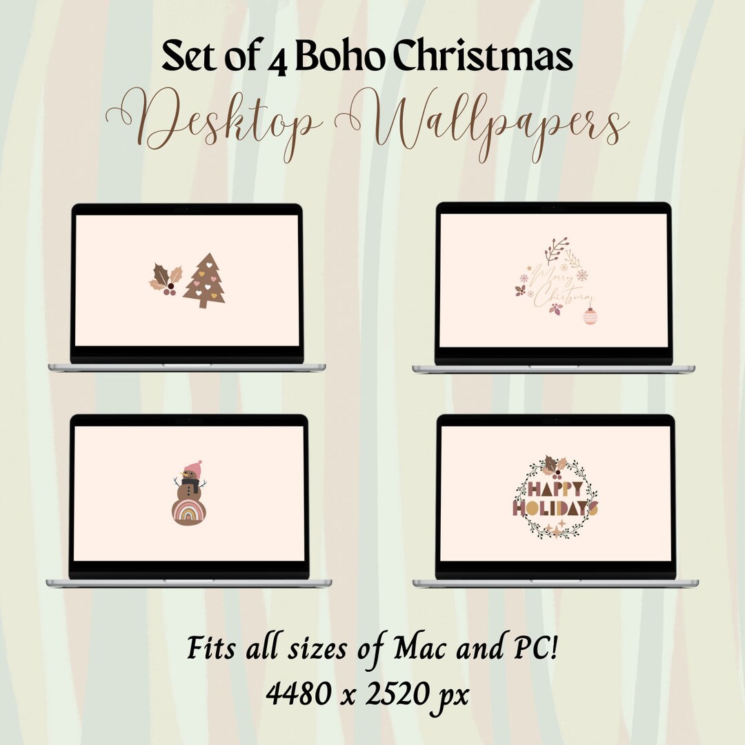 4-pack Boho Minimalist Neutral Aesthetic Holiday Christmas Desktop ...