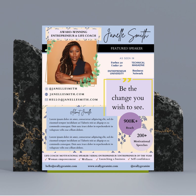 Speaker Sheet Flyer Template, One Sheet Editable Canva Template ...