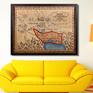 Bonanza Map Reproduction Ready to Hang Canvas, TV Ponderosa Nevada ...