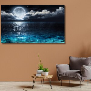 Full Moon Canvas Wall Art Moon Canvas Art Night Ocean Canvas Print Big ...