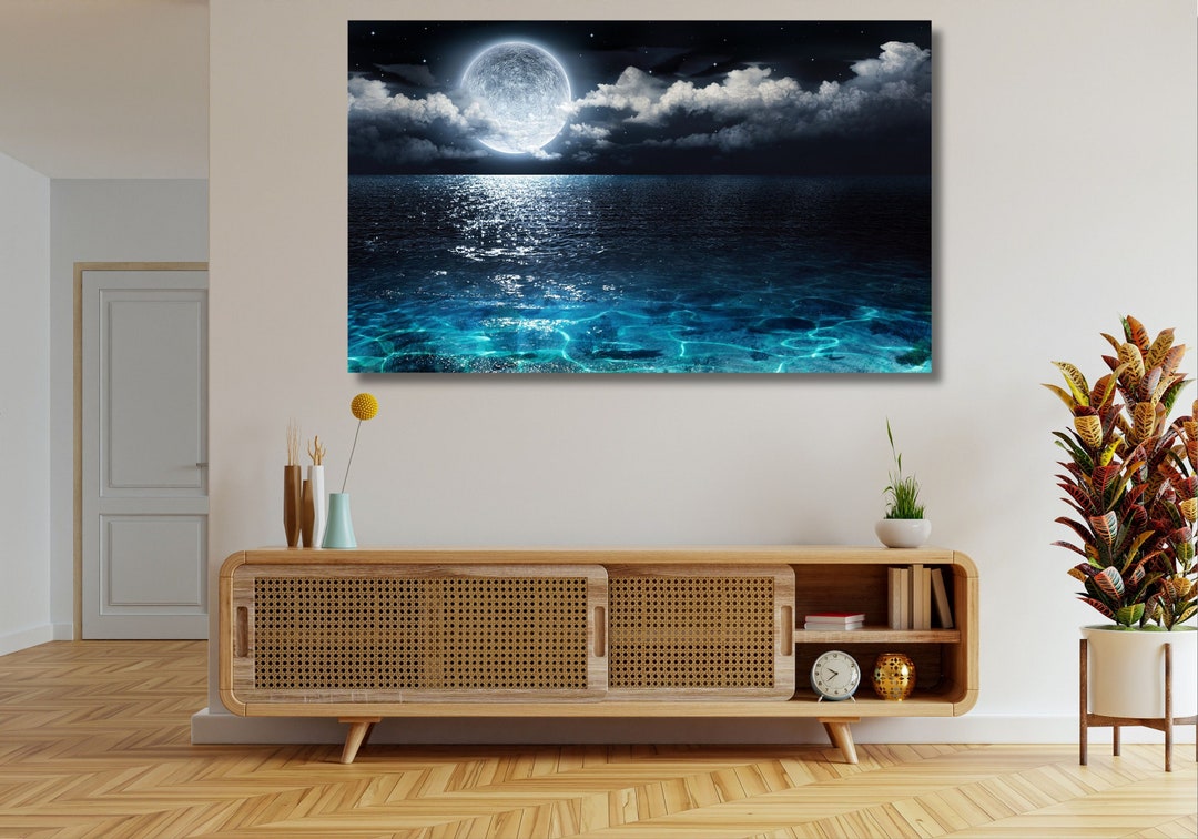Full Moon Canvas Wall Art Moon Canvas Art Night Ocean Canvas Print Big ...