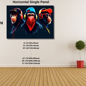 3 DJ Monkeys Canvas,three Monkey Wall Art,3 Monkeys Poster Art,animal ...