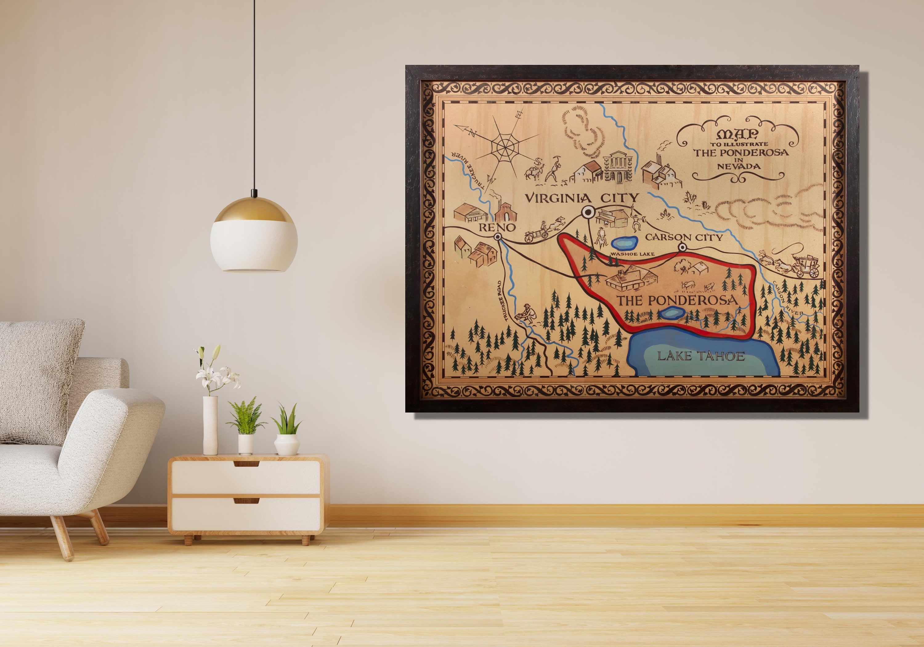 Bonanza Map Reproduction Ready to Hang Canvas TV Ponderosa - Etsy