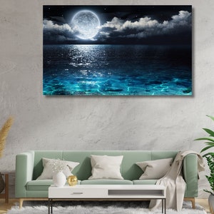 Full Moon Canvas Wall Art Moon Canvas Art Night Ocean Canvas Print Big ...