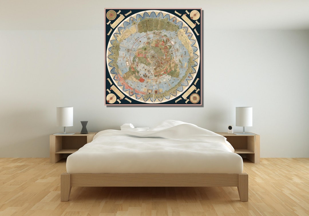 Ancient Flat Earth Map Ready to Hang Canvas, 1587 by Monte Urbano Poster, Large World Map Wall ...