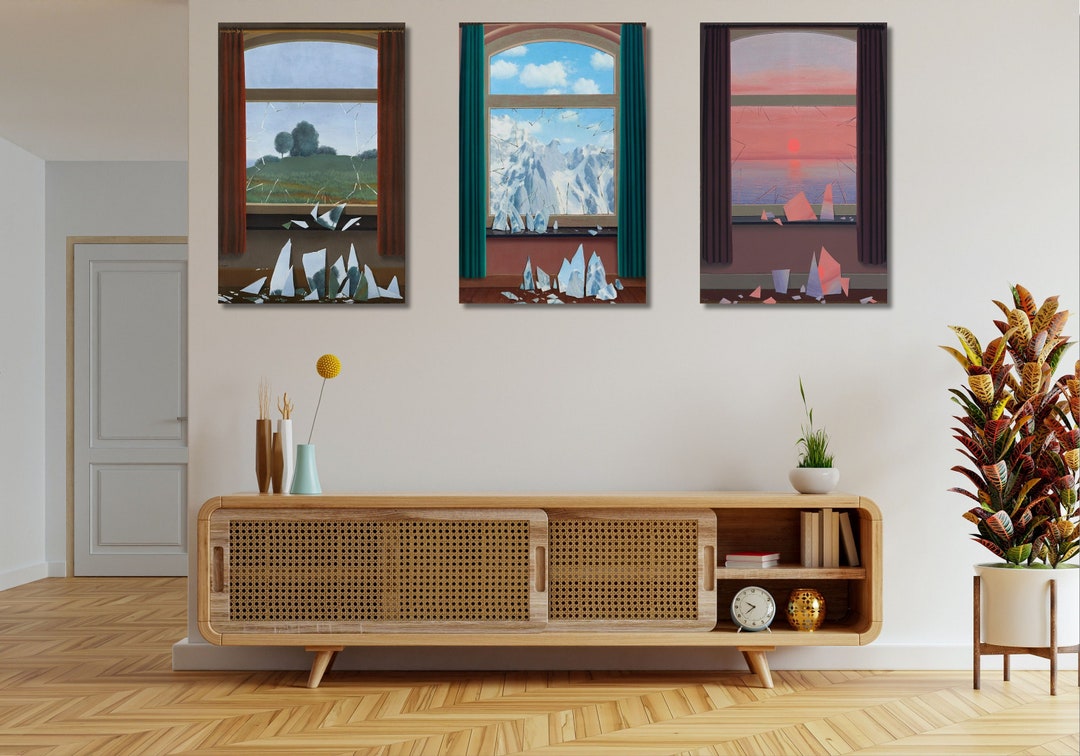 Set of 3 René Magritte Window Ready to Hang Canvas,rené Magritte Print ...