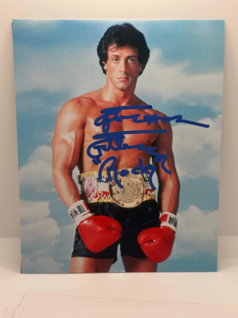 Sylvester Stallone Rocky Inscribed Blue Signed Autographed Photo ...
