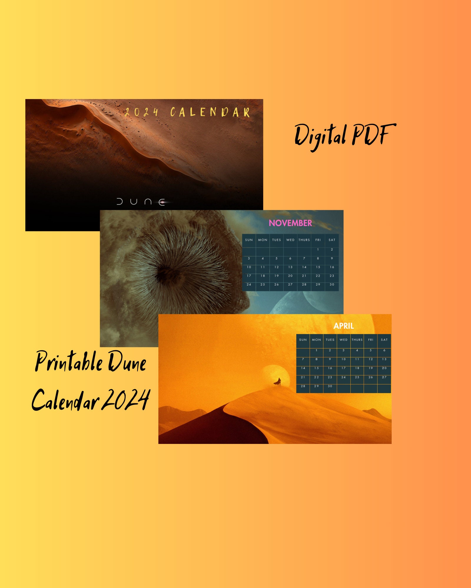 DUNE Calendar 2024, Printable Wall Calendar, Science Fiction Decor ...