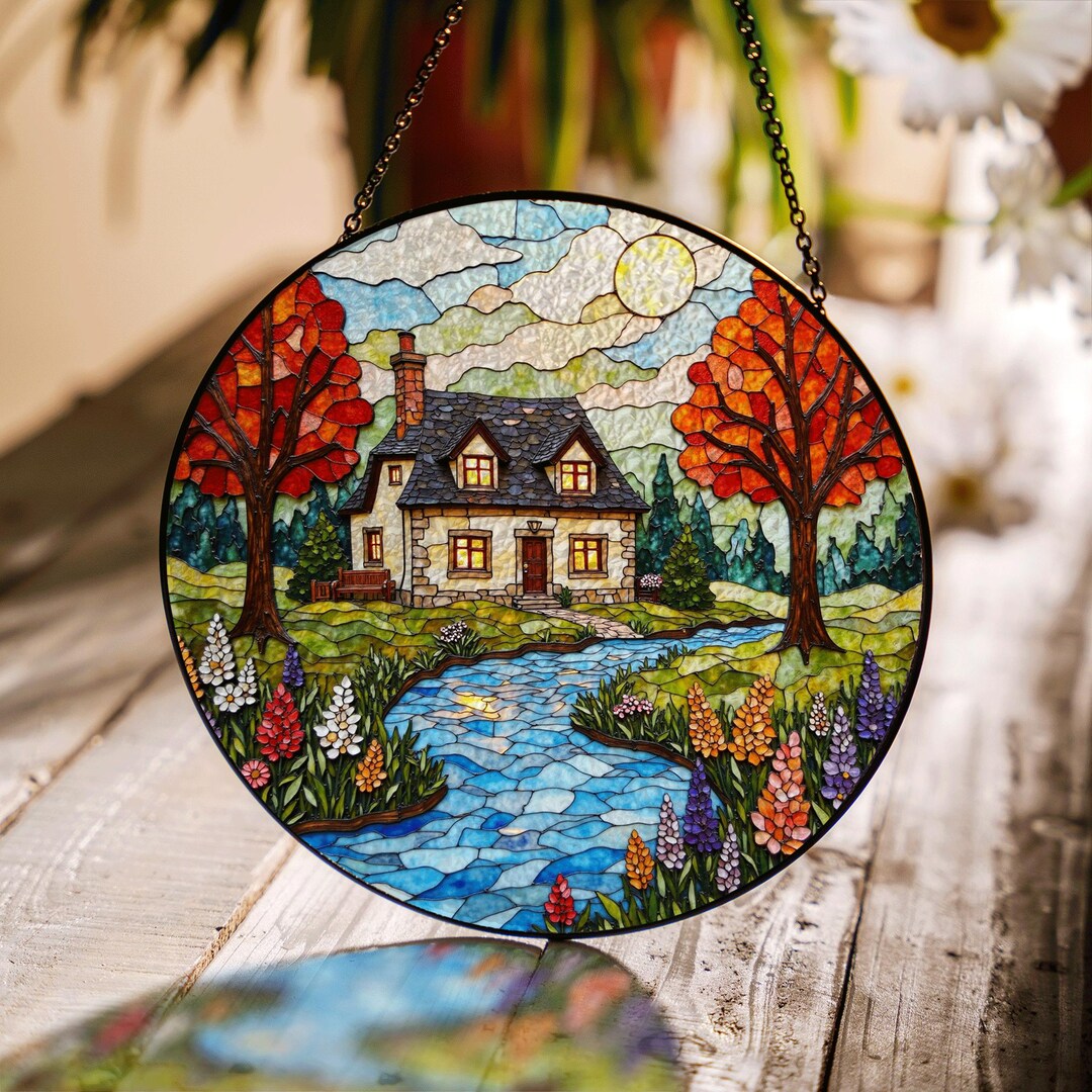 Stained Glass Cottage Suncatcher Home Decor Gift for Mom Birthday - Etsy