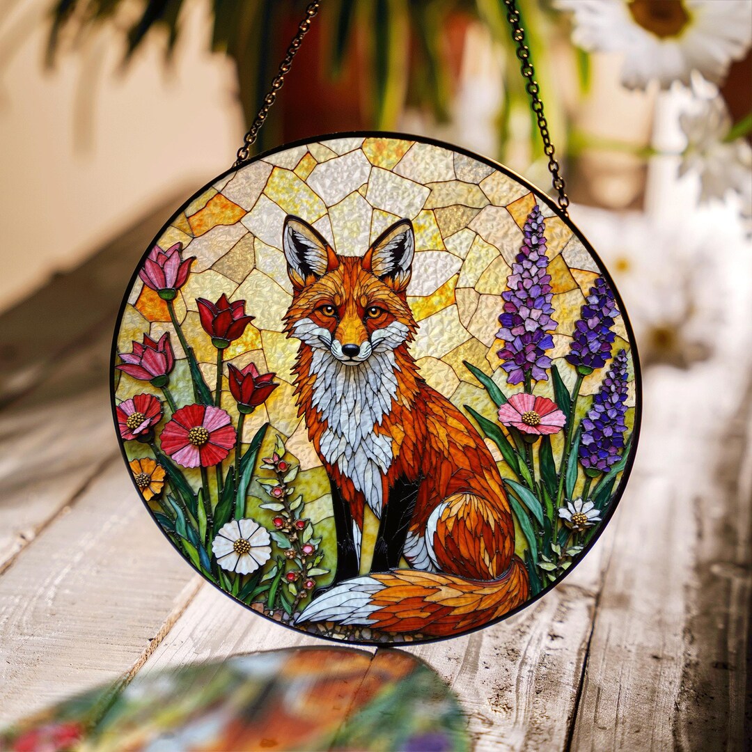 Fox Stained Glass Suncatcher Fox Window Hanging Gift for Nature Lovers ...