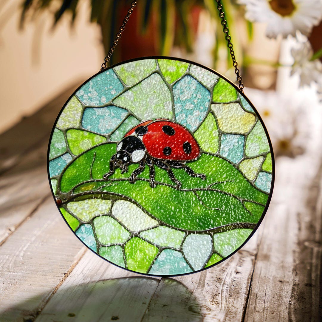 Ladybug Stained Glass Suncatcher Nature Window Decor Gift for Garden ...