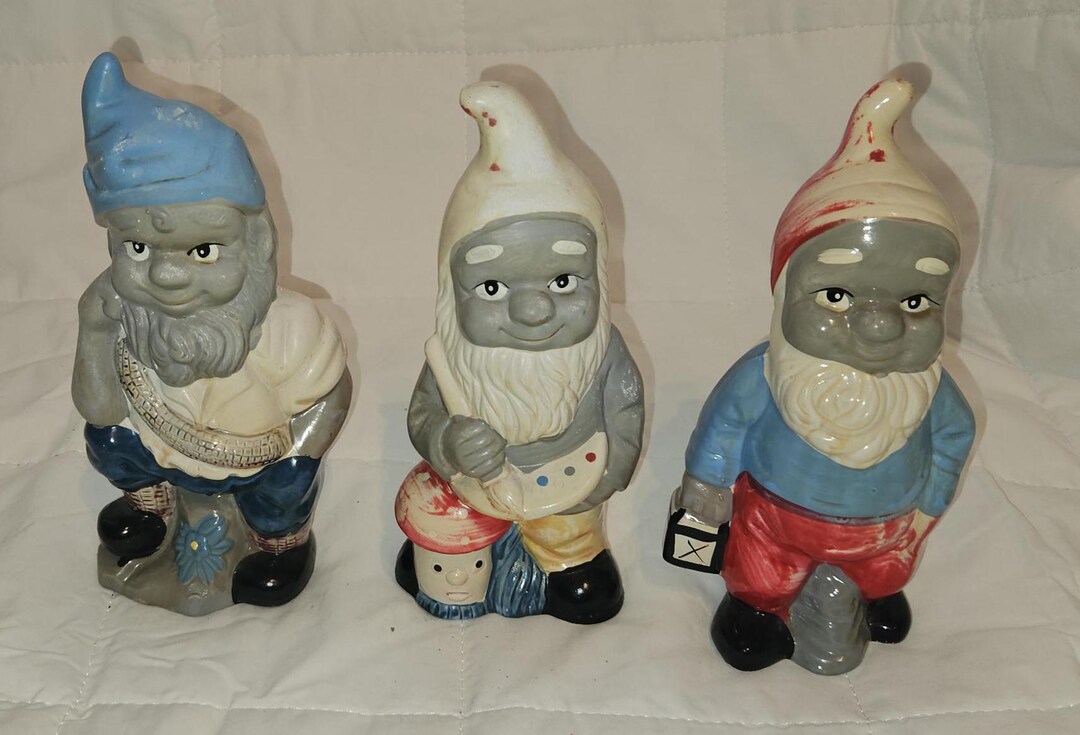 Set of 3 Vintage Garden Gnomes Hand-painted and Detailed - Etsy