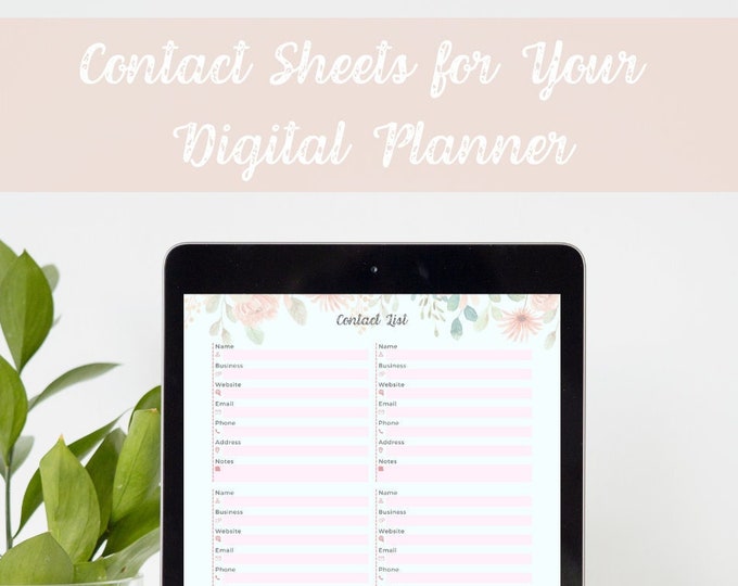 Digital Planner Contact List, Printable Contact List, Digital Planner ...